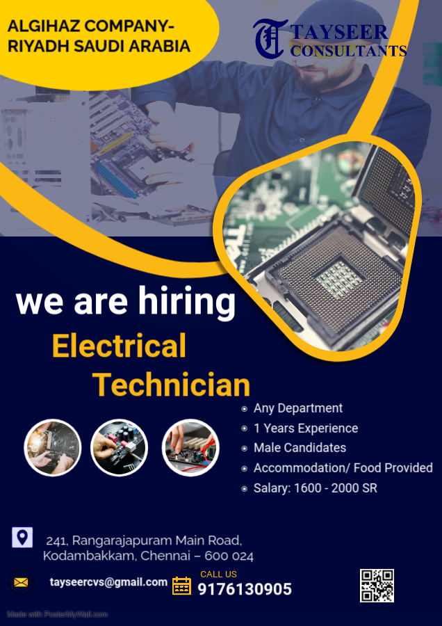 Electrical Technician - Saudi Arabia - Tayseer Consultants Pvt Ltd