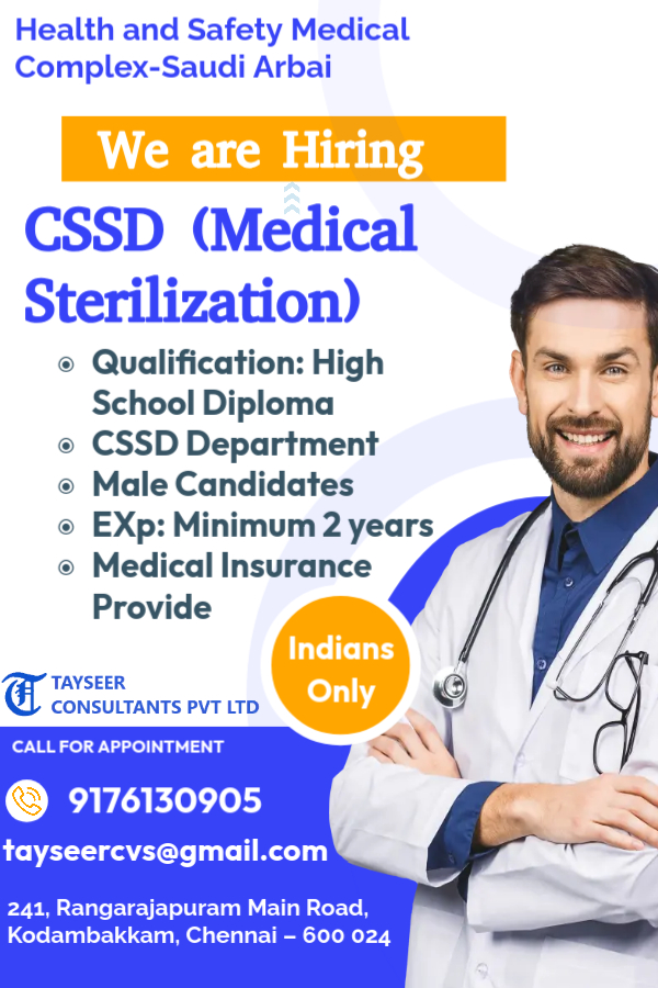 CSSD (Specialized in Medical Sterilization) vacancy in Saudi Arabia ...